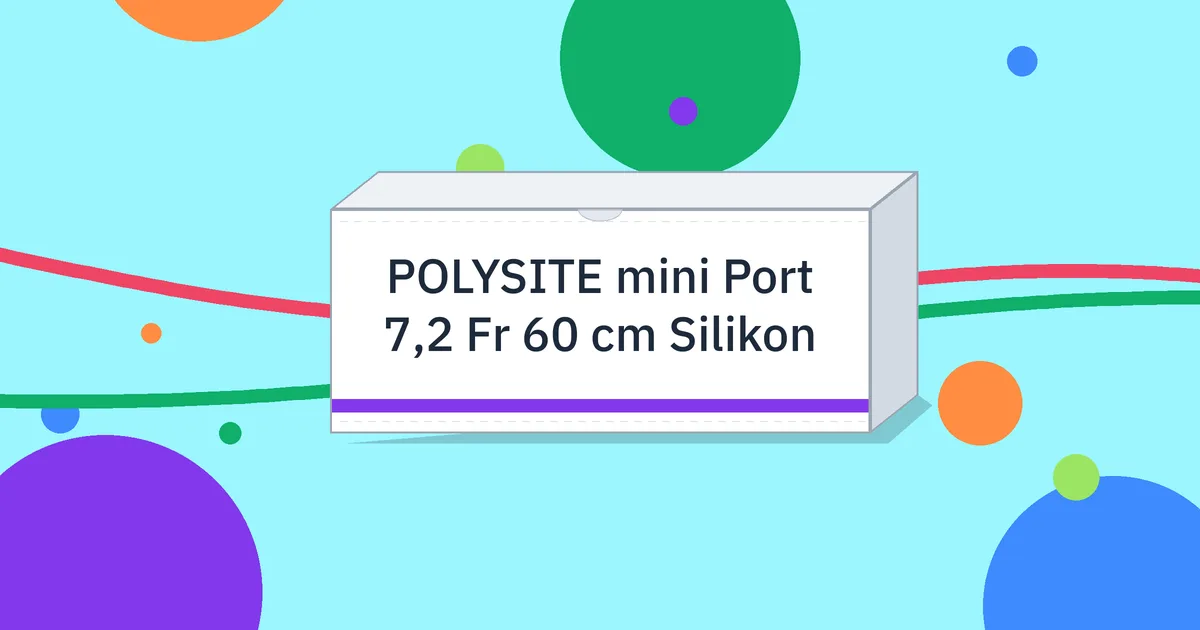 Symbolbild: Packung mit der Aufschrift POLYSITE mini Port 7,2 Fr 60 cm Silikon (PZN 12340215) – Verfügbarkeit und Bezug in Apotheken in Frankfurt am Main