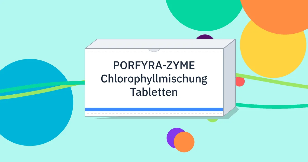 Symbolbild: Packung mit der Aufschrift PORFYRA-ZYME Chlorophyllmischung Tabletten (PZN 17016399) – Verfügbarkeit und Bezug in Apotheken in Frankfurt am Main