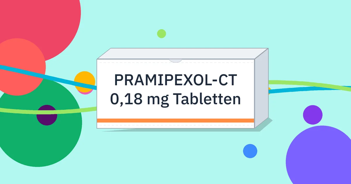 Symbolbild: Packung mit der Aufschrift PRAMIPEXOL-CT 0,18 mg Tabletten (PZN 05906018) – Verfügbarkeit und Bezug in Apotheken in Frankfurt am Main