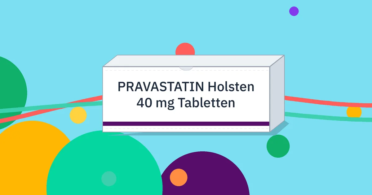 Symbolbild: Packung mit der Aufschrift PRAVASTATIN Holsten 40 mg Tabletten (PZN 16120479) – Verfügbarkeit und Bezug in Apotheken in Frankfurt am Main