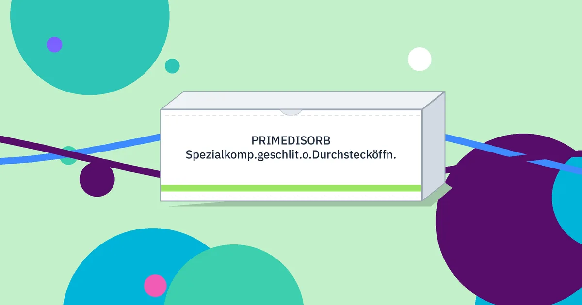 Symbolbild: Packung mit der Aufschrift PRIMEDISORB Spezialkomp.geschlit.o.Durchstecköffn. (PZN 10919359) – Verfügbarkeit und Bezug in Apotheken in Frankfurt am Main