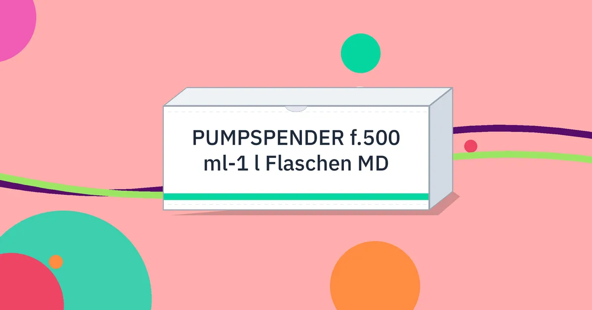 Symbolbild: Packung mit der Aufschrift PUMPSPENDER f.500 ml-1 l Flaschen MD (PZN 18466905) – Verfügbarkeit und Bezug in Apotheken in Frankfurt am Main