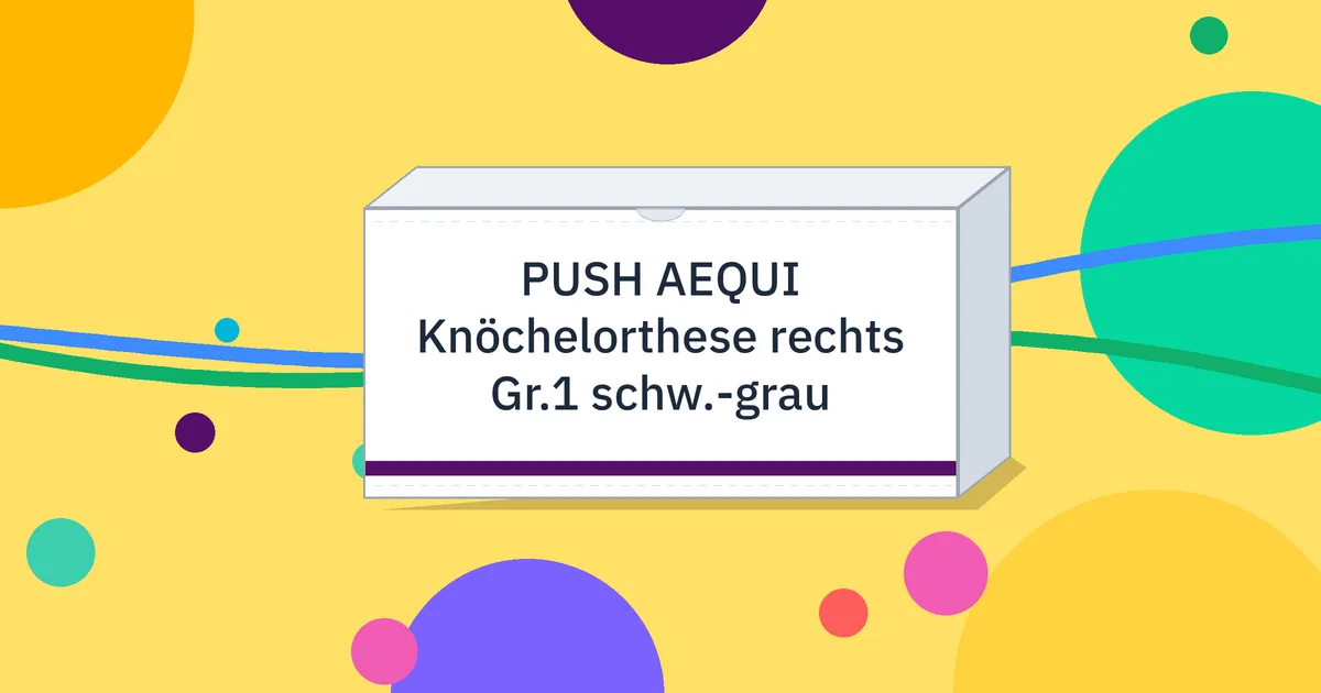 Symbolbild: Packung mit der Aufschrift PUSH AEQUI Knöchelorthese rechts Gr.1 schw.-grau (PZN 04856809) – Verfügbarkeit und Bezug in Apotheken in Frankfurt am Main