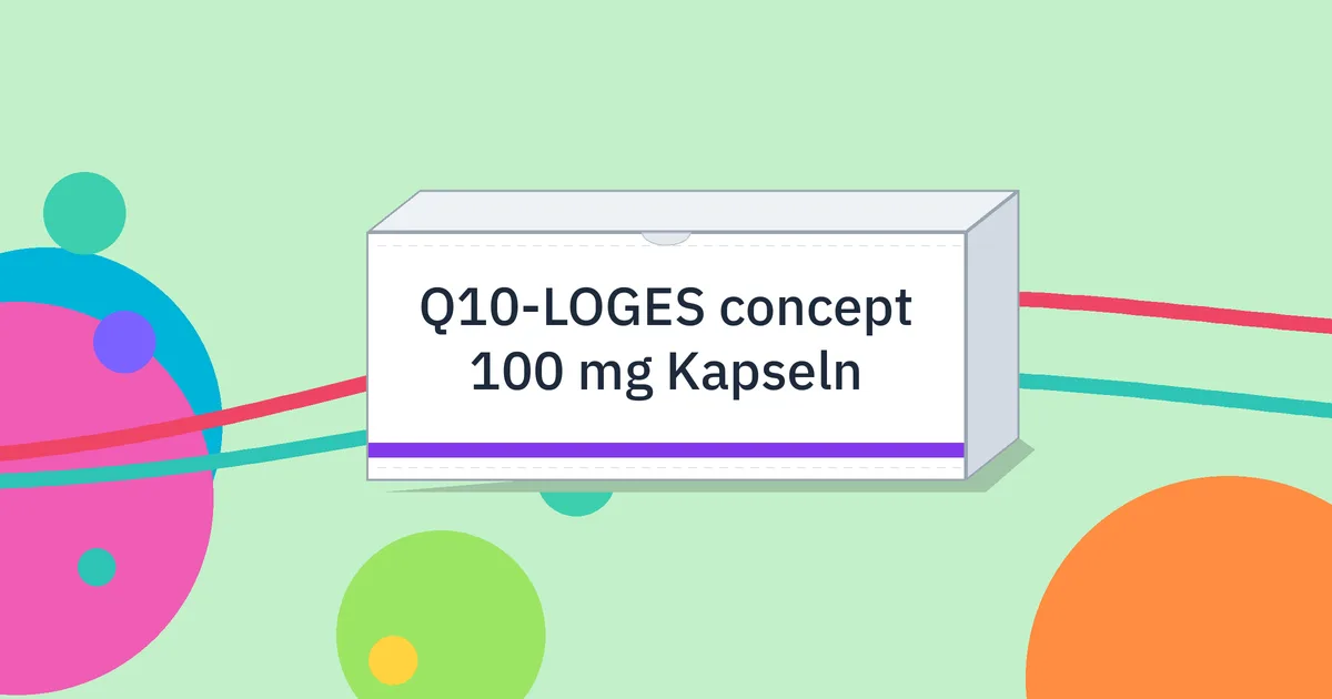 Symbolbild: Packung mit der Aufschrift Q10-LOGES concept 100 mg Kapseln (PZN 16730657) – Verfügbarkeit und Bezug in Apotheken in Frankfurt am Main