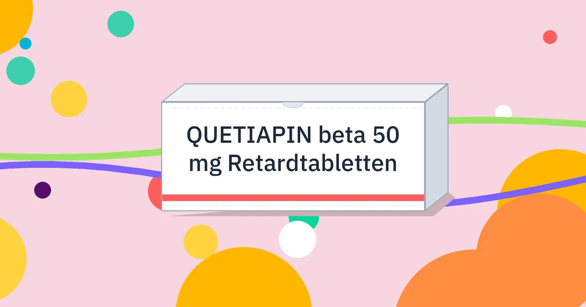 Symbolbild: Packung mit der Aufschrift QUETIAPIN beta 50 mg Retardtabletten (PZN 04787876) – Verfügbarkeit und Bezug in Apotheken in Frankfurt am Main
