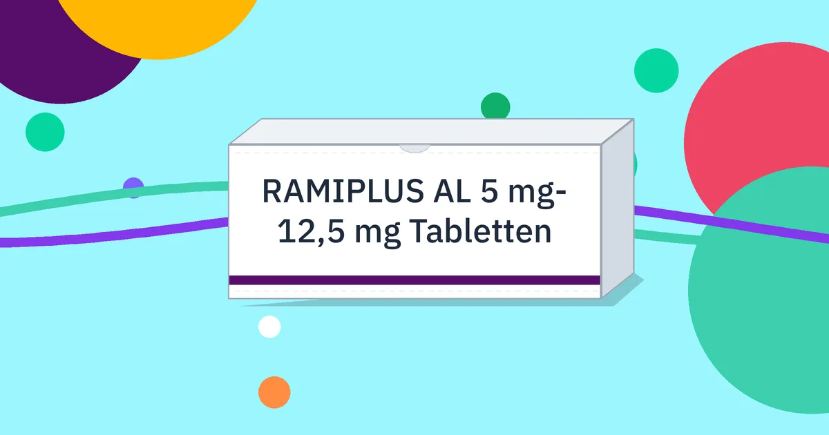 Symbolbild: Packung mit der Aufschrift RAMIPLUS AL 5 mg-12,5 mg Tabletten (PZN 03031389) – Verfügbarkeit und Bezug in Apotheken in Frankfurt am Main