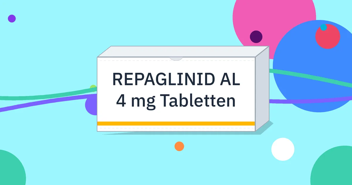 Symbolbild: Packung mit der Aufschrift REPAGLINID AL 4 mg Tabletten (PZN 05875281) – Verfügbarkeit und Bezug in Apotheken in Frankfurt am Main