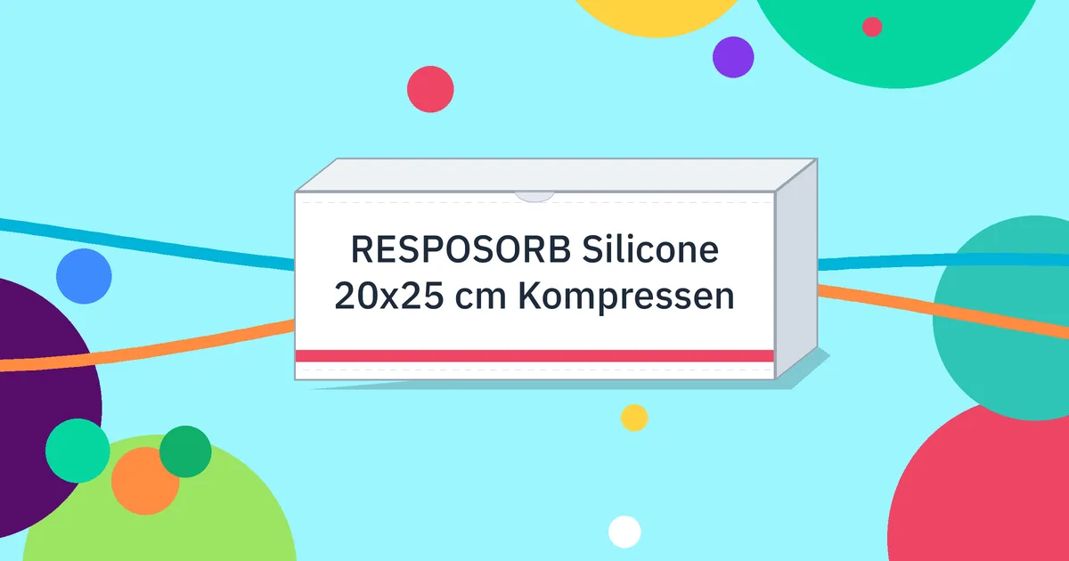 Symbolbild: Packung mit der Aufschrift RESPOSORB Silicone 20x25 cm Kompressen (PZN 20717935) – Verfügbarkeit und Bezug in Apotheken in Frankfurt am Main