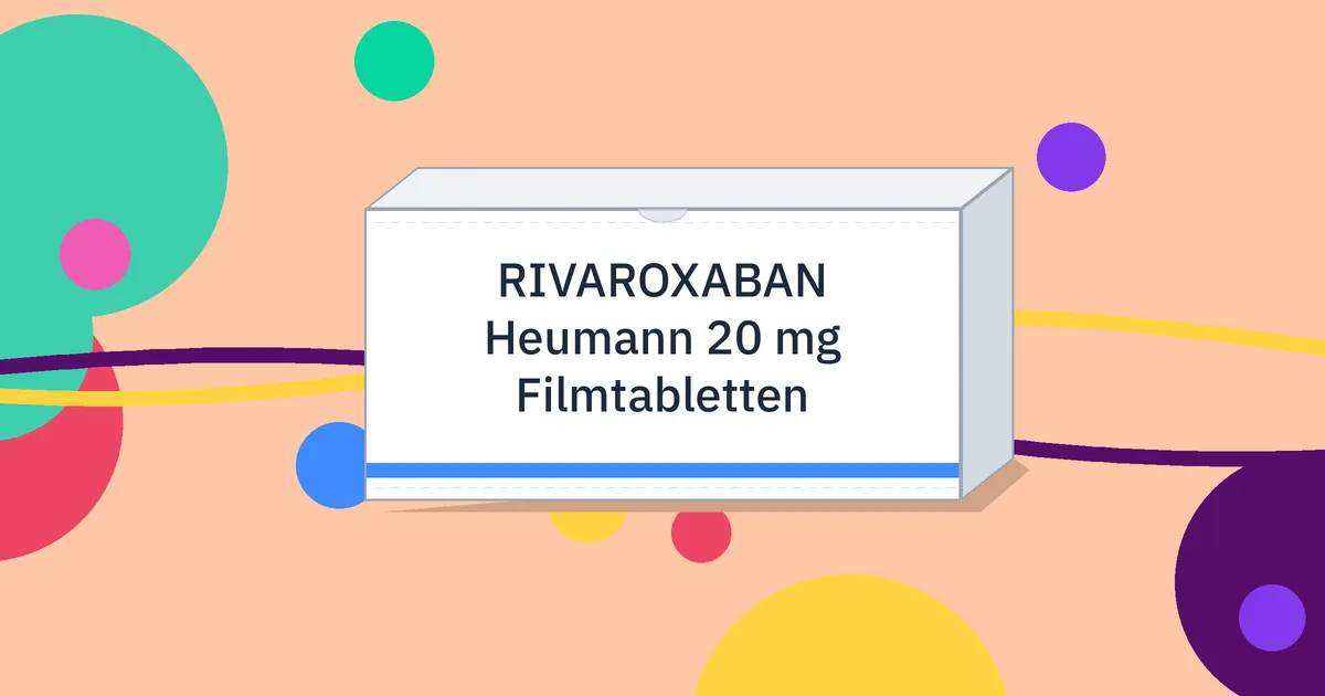 Symbolbild: Packung mit der Aufschrift RIVAROXABAN Heumann 20 mg Filmtabletten (PZN 18840700) – Verfügbarkeit und Bezug in Apotheken in Frankfurt am Main