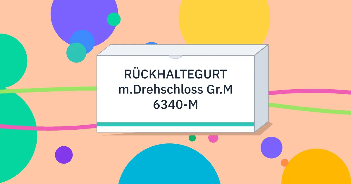 Symbolbild: Packung mit der Aufschrift RÜCKHALTEGURT m.Drehschloss Gr.M 6340-M (PZN 11570137) – Verfügbarkeit und Bezug in Apotheken in Frankfurt am Main