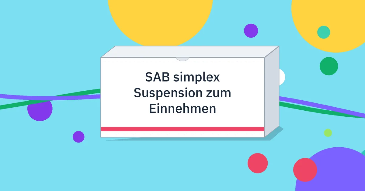 Symbolbild: Packung mit der Aufschrift SAB simplex Suspension zum Einnehmen (PZN 00179281) – Verfügbarkeit und Bezug in Apotheken in Frankfurt am Main