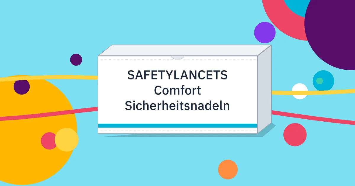 Symbolbild: Packung mit der Aufschrift SAFETYLANCETS Comfort Sicherheitsnadeln (PZN 15372173) – Verfügbarkeit und Bezug in Apotheken in Frankfurt am Main