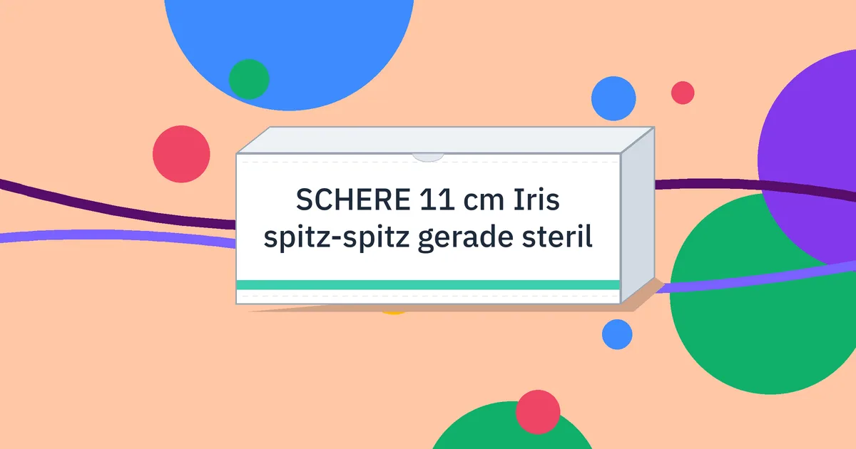 Symbolbild: Packung mit der Aufschrift SCHERE 11 cm Iris spitz-spitz gerade steril (PZN 17248572) – Verfügbarkeit und Bezug in Apotheken in Frankfurt am Main