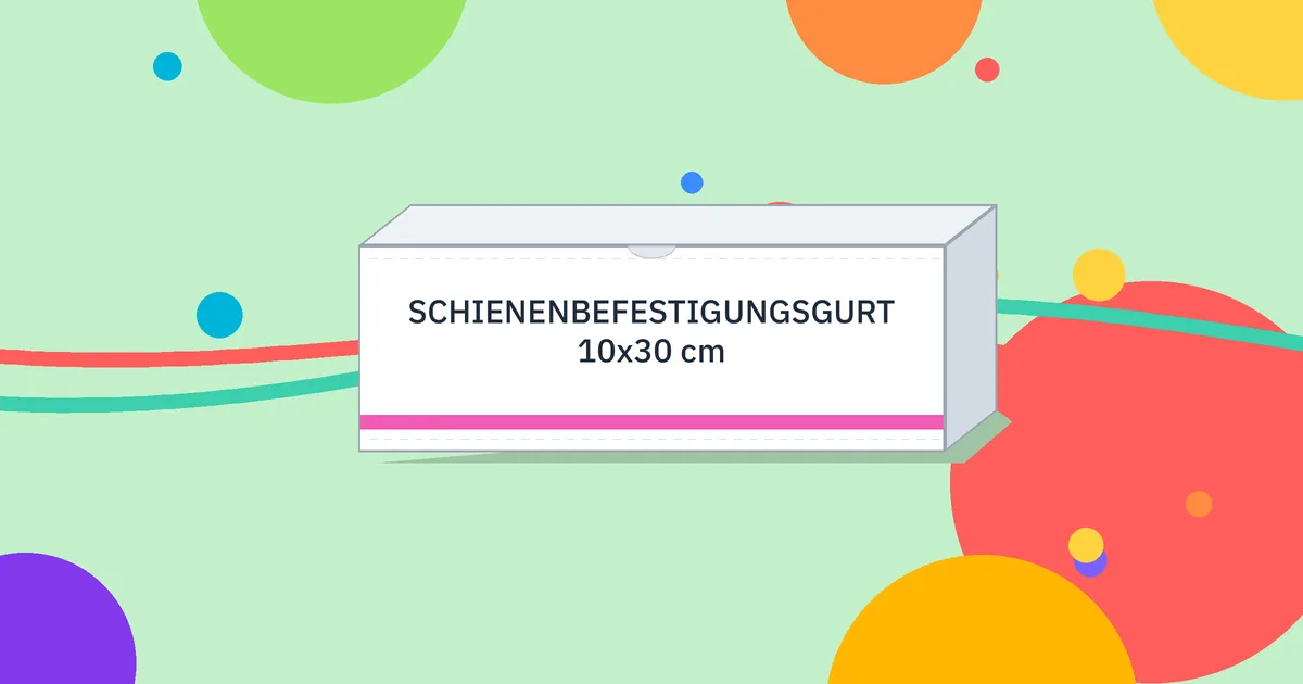 Symbolbild: Packung mit der Aufschrift SCHIENENBEFESTIGUNGSGURT 10x30 cm (PZN 03228494) – Verfügbarkeit und Bezug in Apotheken in Frankfurt am Main