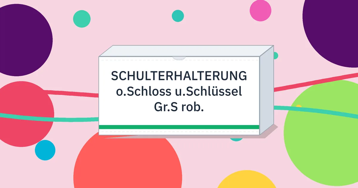 Symbolbild: Packung mit der Aufschrift SCHULTERHALTERUNG o.Schloss u.Schlüssel Gr.S rob. (PZN 14298204) – Verfügbarkeit und Bezug in Apotheken in Frankfurt am Main