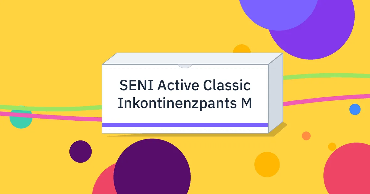 Symbolbild: Packung mit der Aufschrift SENI Active Classic Inkontinenzpants M (PZN 13830743) – Verfügbarkeit und Bezug in Apotheken in Frankfurt am Main