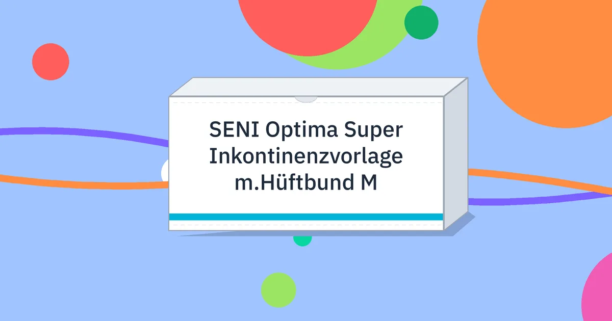 Symbolbild: Packung mit der Aufschrift SENI Optima Super Inkontinenzvorlage m.Hüftbund M (PZN 15397902) – Verfügbarkeit und Bezug in Apotheken in Frankfurt am Main