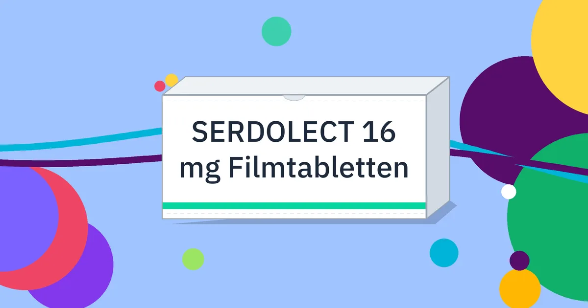 Symbolbild: Packung mit der Aufschrift SERDOLECT 16 mg Filmtabletten (PZN 06331666) – Verfügbarkeit und Bezug in Apotheken in Frankfurt am Main