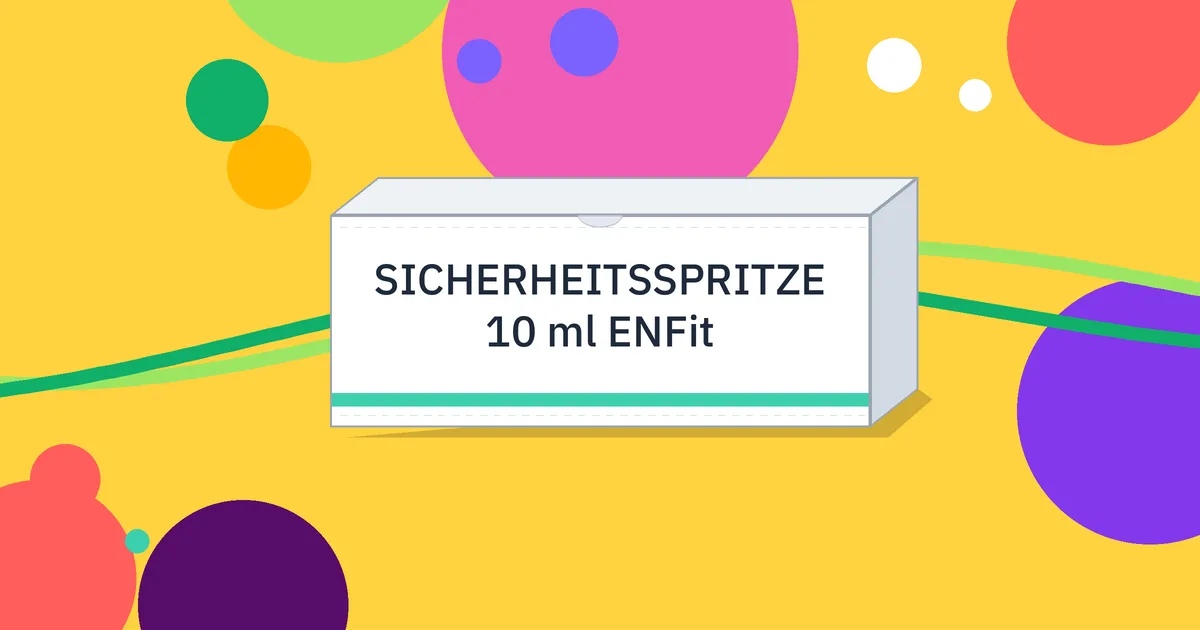 Symbolbild: Packung mit der Aufschrift SICHERHEITSSPRITZE 10 ml ENFit (PZN 12339904) – Verfügbarkeit und Bezug in Apotheken in Frankfurt am Main