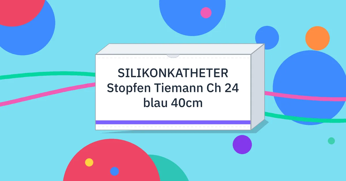 Symbolbild: Packung mit der Aufschrift SILIKONKATHETER Stopfen Tiemann Ch 24 blau 40cm (PZN 09766525) – Verfügbarkeit und Bezug in Apotheken in Frankfurt am Main