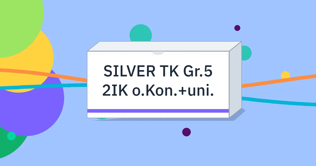 Symbolbild: Packung mit der Aufschrift SILVER TK Gr.5 2IK o.Kon.+uni. (PZN 10209801) – Verfügbarkeit und Bezug in Apotheken in Frankfurt am Main
