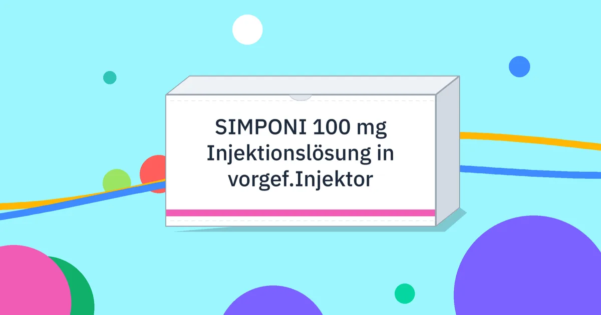 Symbolbild: Packung mit der Aufschrift SIMPONI 100 mg Injektionslösung in vorgef.Injektor (PZN 15416083) – Verfügbarkeit und Bezug in Apotheken in Frankfurt am Main
