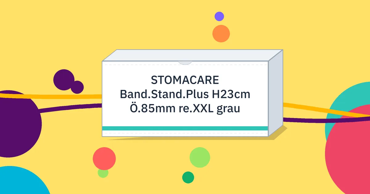 Symbolbild: Packung mit der Aufschrift STOMACARE Band.Stand.Plus H23cm Ö.85mm re.XXL grau (PZN 16751240) – Verfügbarkeit und Bezug in Apotheken in Frankfurt am Main
