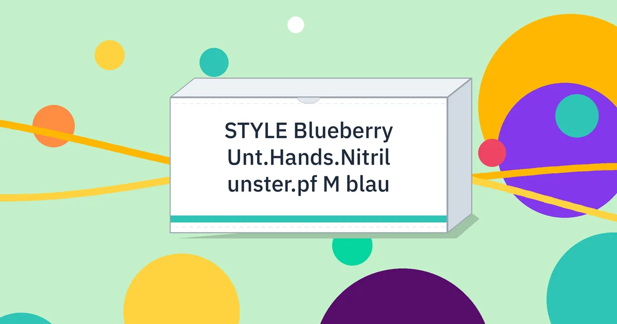 Symbolbild: Packung mit der Aufschrift STYLE Blueberry Unt.Hands.Nitril unster.pf M blau (PZN 14819525) – Verfügbarkeit und Bezug in Apotheken in Frankfurt am Main
