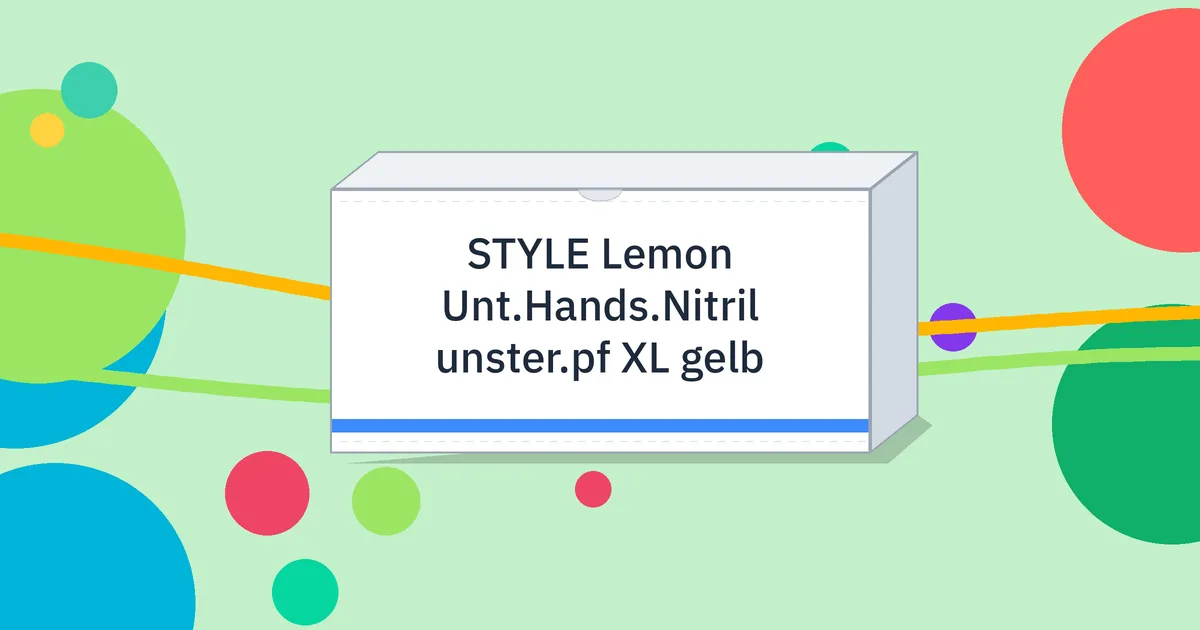 Symbolbild: Packung mit der Aufschrift STYLE Lemon Unt.Hands.Nitril unster.pf XL gelb (PZN 14820161) – Verfügbarkeit und Bezug in Apotheken in Frankfurt am Main
