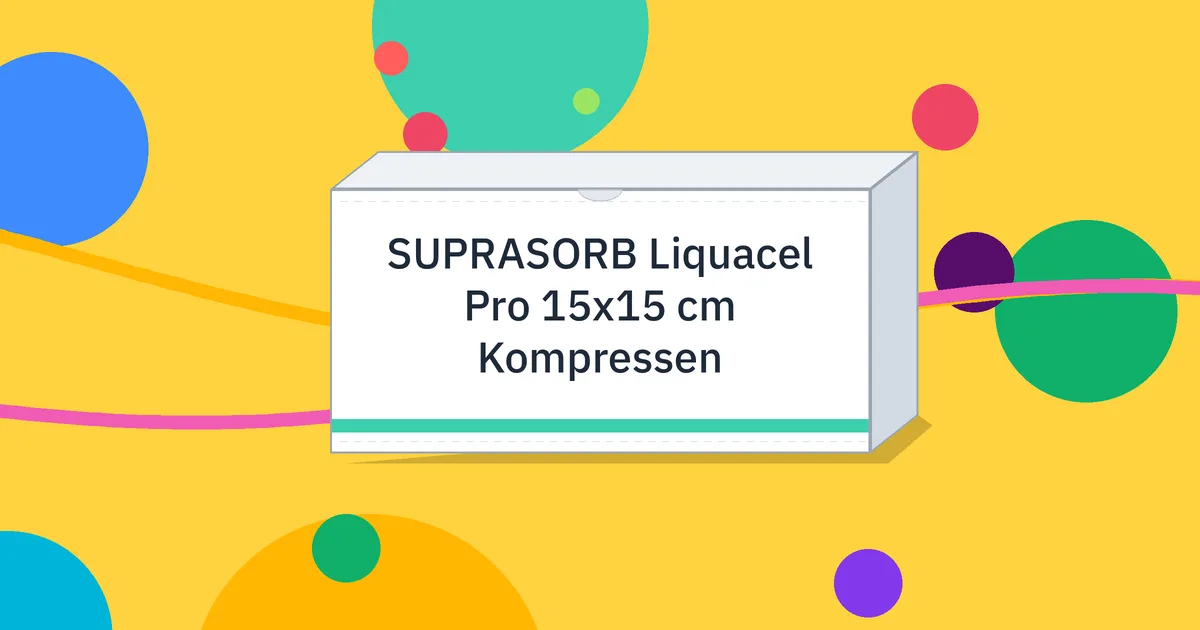 Symbolbild: Packung mit der Aufschrift SUPRASORB Liquacel Pro 15x15 cm Kompressen (PZN 19637668) – Verfügbarkeit und Bezug in Apotheken in Frankfurt am Main