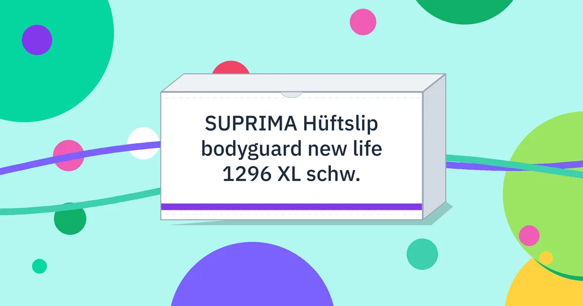 Symbolbild: Packung mit der Aufschrift SUPRIMA Hüftslip bodyguard new life 1296 XL schw. (PZN 18401389) – Verfügbarkeit und Bezug in Apotheken in Frankfurt am Main