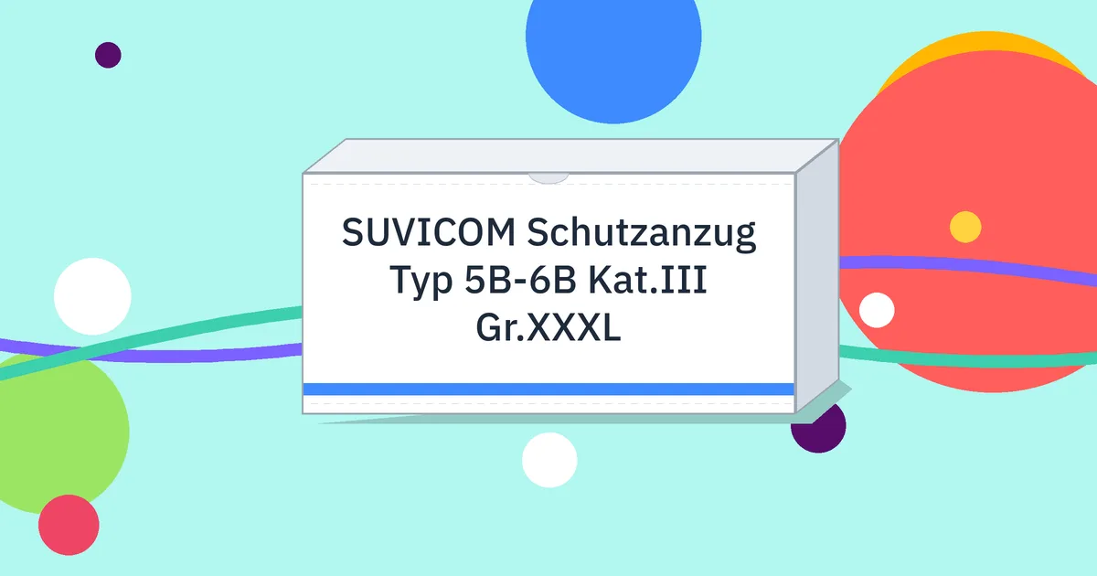 Symbolbild: Packung mit der Aufschrift SUVICOM Schutzanzug Typ 5B-6B Kat.III Gr.XXXL (PZN 17539714) – Verfügbarkeit und Bezug in Apotheken in Frankfurt am Main