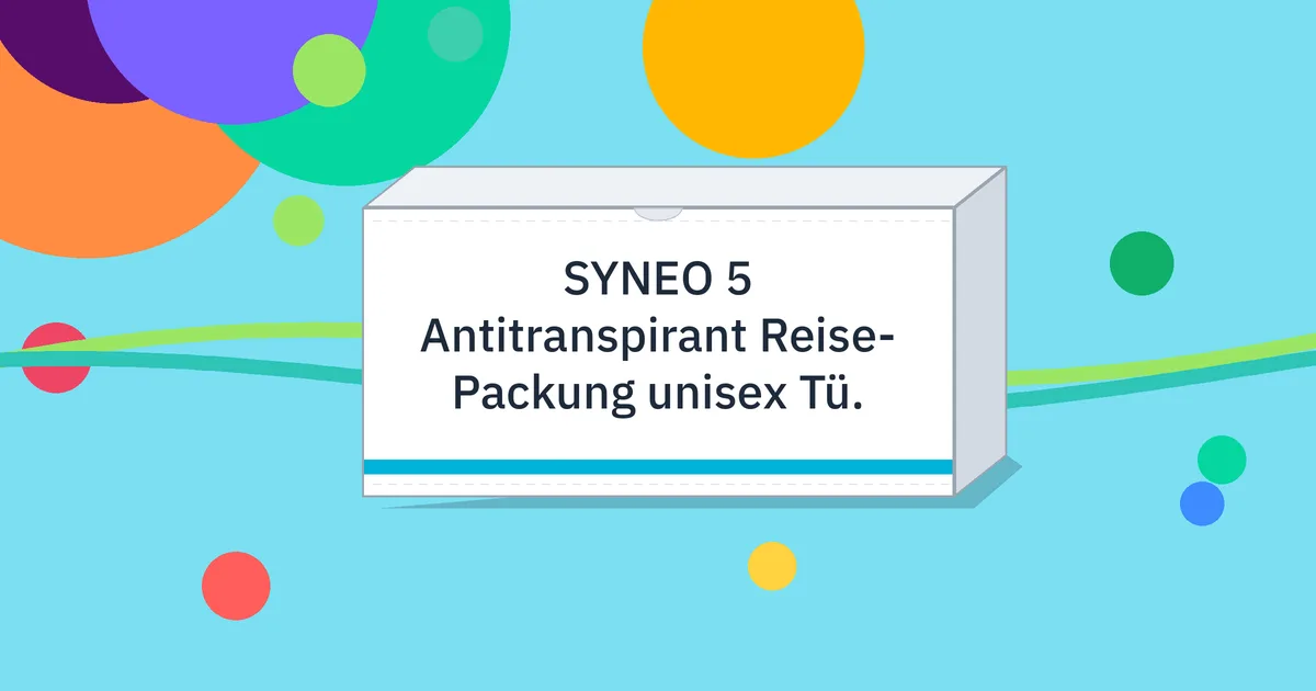 Symbolbild: Packung mit der Aufschrift SYNEO 5 Antitranspirant Reise-Packung unisex Tü. (PZN 19284359) – Verfügbarkeit und Bezug in Apotheken in Frankfurt am Main
