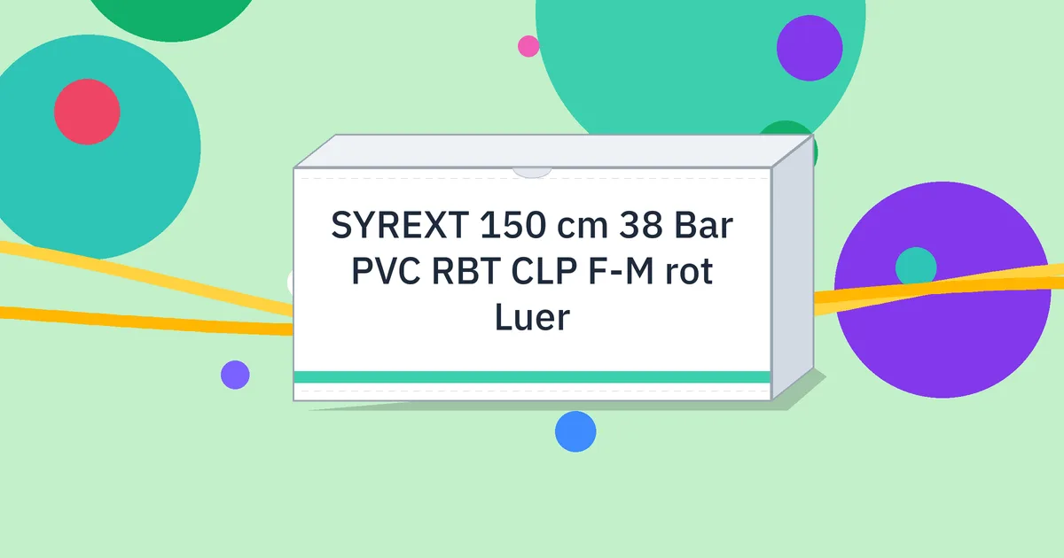 Symbolbild: Packung mit der Aufschrift SYREXT 150 cm 38 Bar PVC RBT CLP F-M rot Luer (PZN 17897951) – Verfügbarkeit und Bezug in Apotheken in Frankfurt am Main