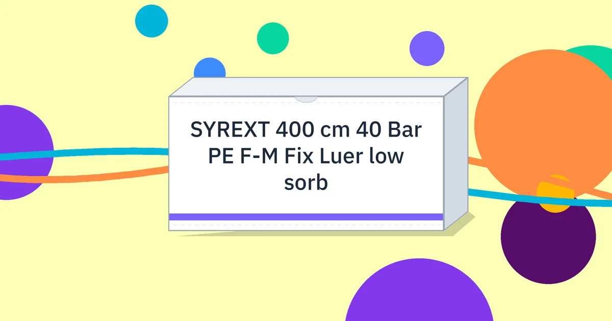 Symbolbild: Packung mit der Aufschrift SYREXT 400 cm 40 Bar PE F-M Fix Luer low sorb (PZN 17898672) – Verfügbarkeit und Bezug in Apotheken in Frankfurt am Main