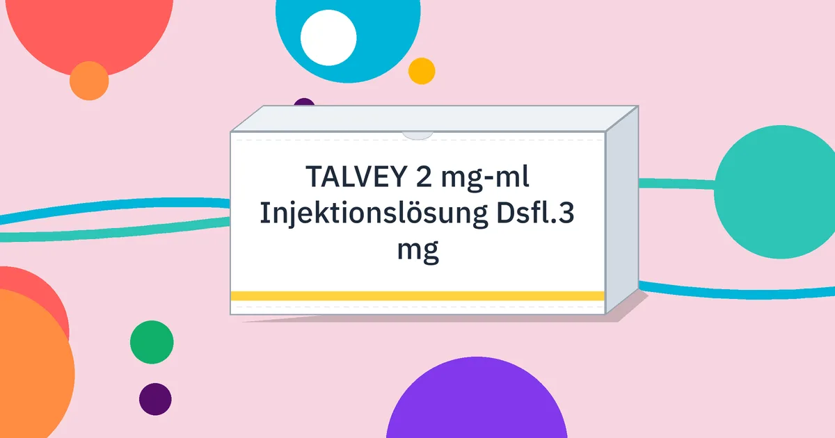 Symbolbild: Packung mit der Aufschrift TALVEY 2 mg-ml Injektionslösung Dsfl.3 mg (PZN 18754627) – Verfügbarkeit und Bezug in Apotheken in Frankfurt am Main