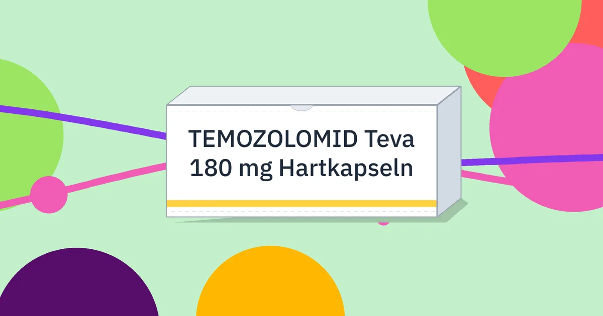 Symbolbild: Packung mit der Aufschrift TEMOZOLOMID Teva 180 mg Hartkapseln (PZN 11307718) – Verfügbarkeit und Bezug in Apotheken in Frankfurt am Main