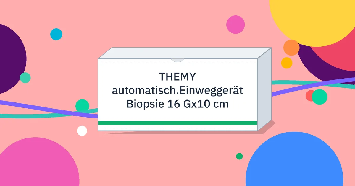 Symbolbild: Packung mit der Aufschrift THEMY automatisch.Einweggerät Biopsie 16 Gx10 cm (PZN 16920004) – Verfügbarkeit und Bezug in Apotheken in Frankfurt am Main