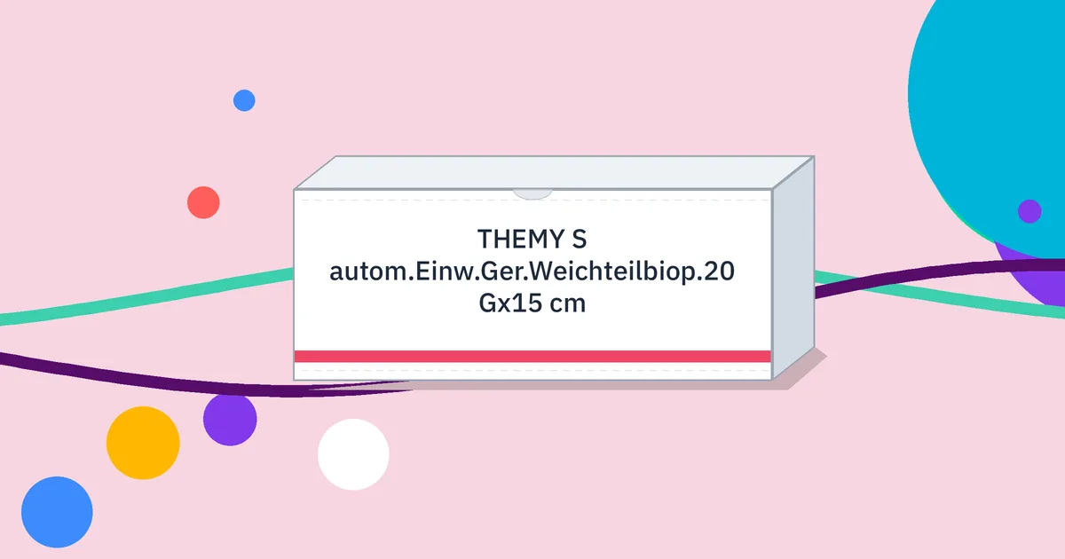 Symbolbild: Packung mit der Aufschrift THEMY S autom.Einw.Ger.Weichteilbiop.20 Gx15 cm (PZN 19738458) – Verfügbarkeit und Bezug in Apotheken in Frankfurt am Main