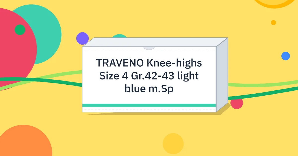 Symbolbild: Packung mit der Aufschrift TRAVENO Knee-highs Size 4 Gr.42-43 light blue m.Sp (PZN 20651768) – Verfügbarkeit und Bezug in Apotheken in Frankfurt am Main