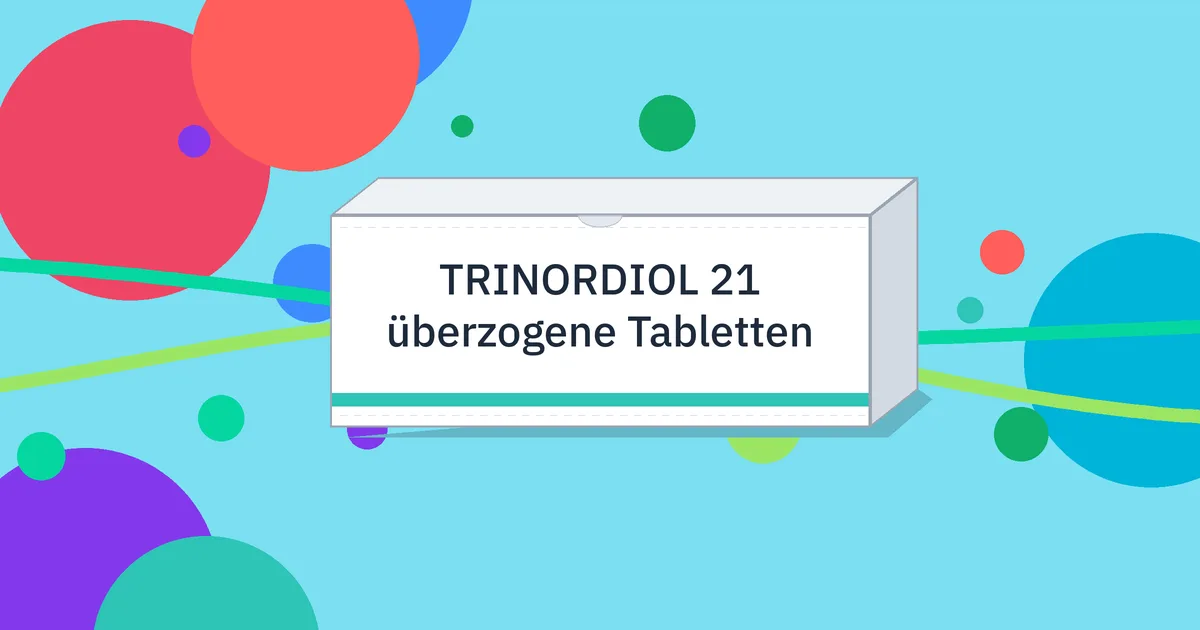Symbolbild: Packung mit der Aufschrift TRINORDIOL 21 überzogene Tabletten (PZN 08876453) – Verfügbarkeit und Bezug in Apotheken in Frankfurt am Main