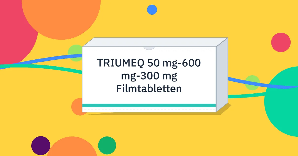 Symbolbild: Packung mit der Aufschrift TRIUMEQ 50 mg-600 mg-300 mg Filmtabletten (PZN 10391272) – Verfügbarkeit und Bezug in Apotheken in Frankfurt am Main