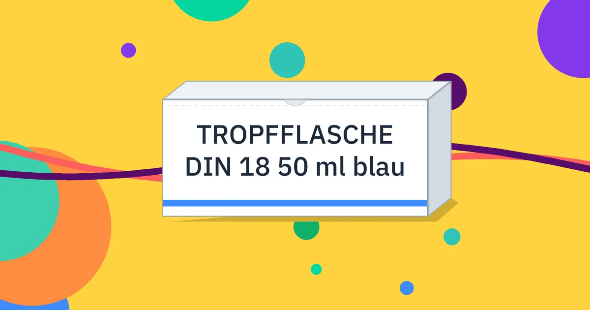 Symbolbild: Packung mit der Aufschrift TROPFFLASCHE DIN 18 50 ml blau (PZN 15614481) – Verfügbarkeit und Bezug in Apotheken in Frankfurt am Main