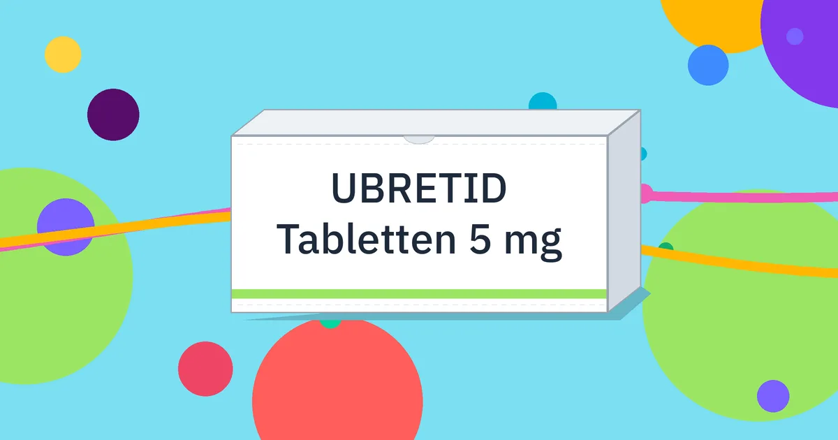Symbolbild: Packung mit der Aufschrift UBRETID Tabletten 5 mg (PZN 18436583) – Verfügbarkeit und Bezug in Apotheken in Frankfurt am Main