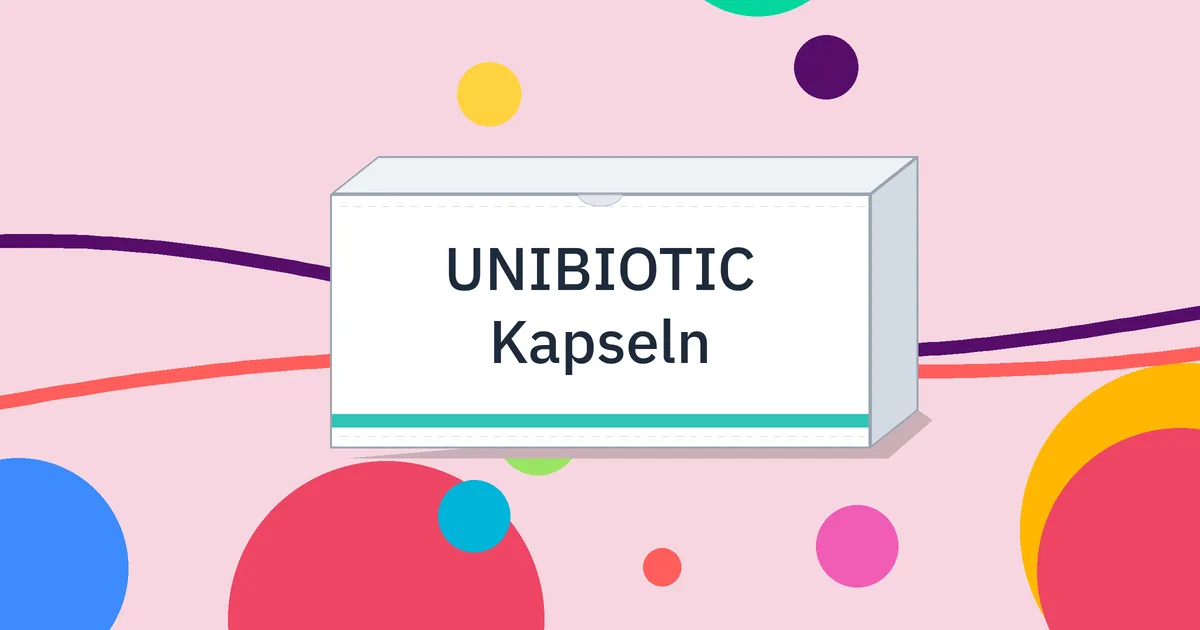 Symbolbild: Packung mit der Aufschrift UNIBIOTIC Kapseln (PZN 15246250) – Verfügbarkeit und Bezug in Apotheken in Frankfurt am Main
