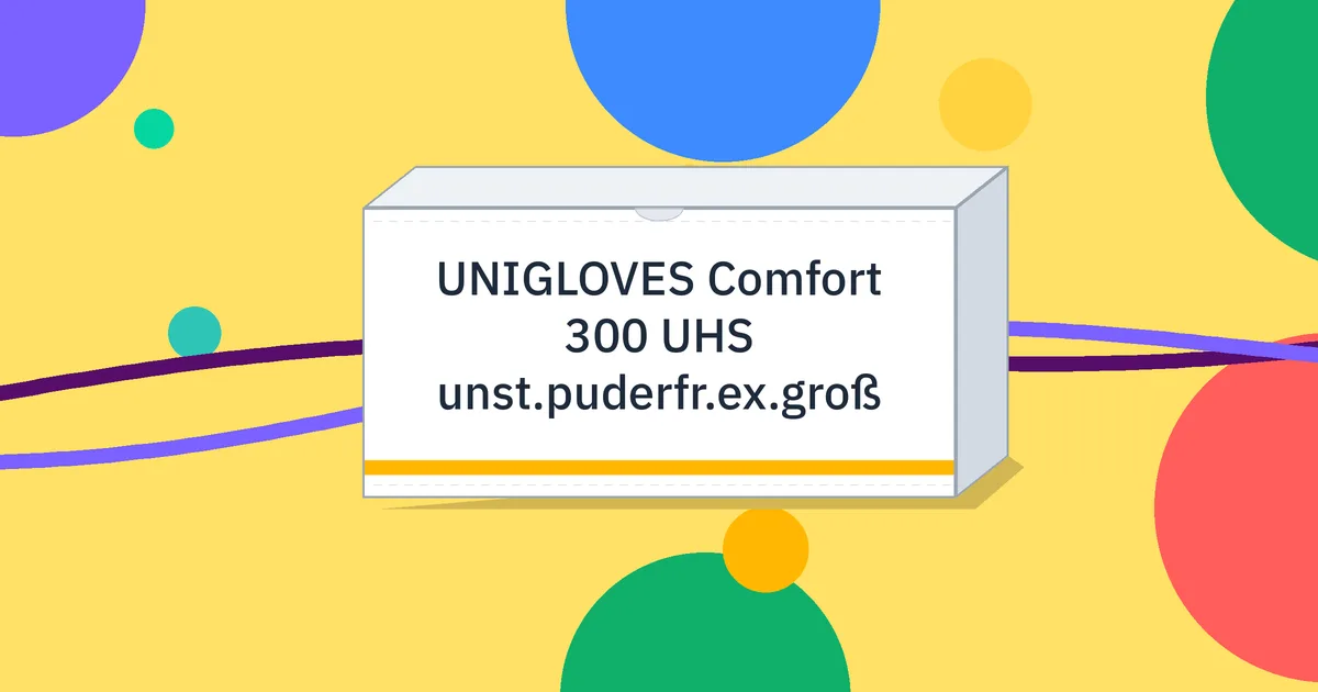 Symbolbild: Packung mit der Aufschrift UNIGLOVES Comfort 300 UHS unst.puderfr.ex.groß (PZN 06774139) – Verfügbarkeit und Bezug in Apotheken in Frankfurt am Main