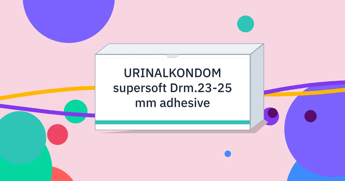 Symbolbild: Packung mit der Aufschrift URINALKONDOM supersoft Drm.23-25 mm adhesive (PZN 18434905) – Verfügbarkeit und Bezug in Apotheken in Frankfurt am Main