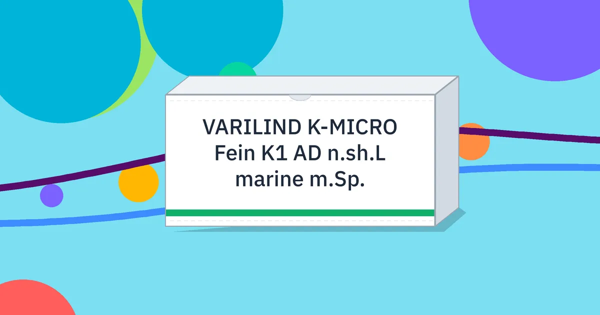 Symbolbild: Packung mit der Aufschrift VARILIND K-MICRO Fein K1 AD n.sh.L marine m.Sp. (PZN 20557360) – Verfügbarkeit und Bezug in Apotheken in Frankfurt am Main