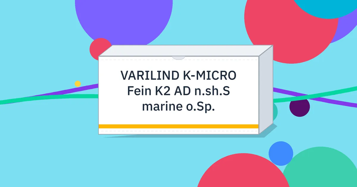 Symbolbild: Packung mit der Aufschrift VARILIND K-MICRO Fein K2 AD n.sh.S marine o.Sp. (PZN 20558738) – Verfügbarkeit und Bezug in Apotheken in Frankfurt am Main