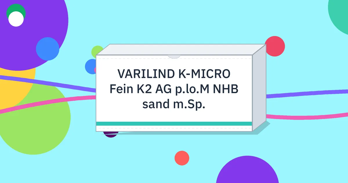 Symbolbild: Packung mit der Aufschrift VARILIND K-MICRO Fein K2 AG p.lo.M NHB sand m.Sp. (PZN 20555898) – Verfügbarkeit und Bezug in Apotheken in Frankfurt am Main